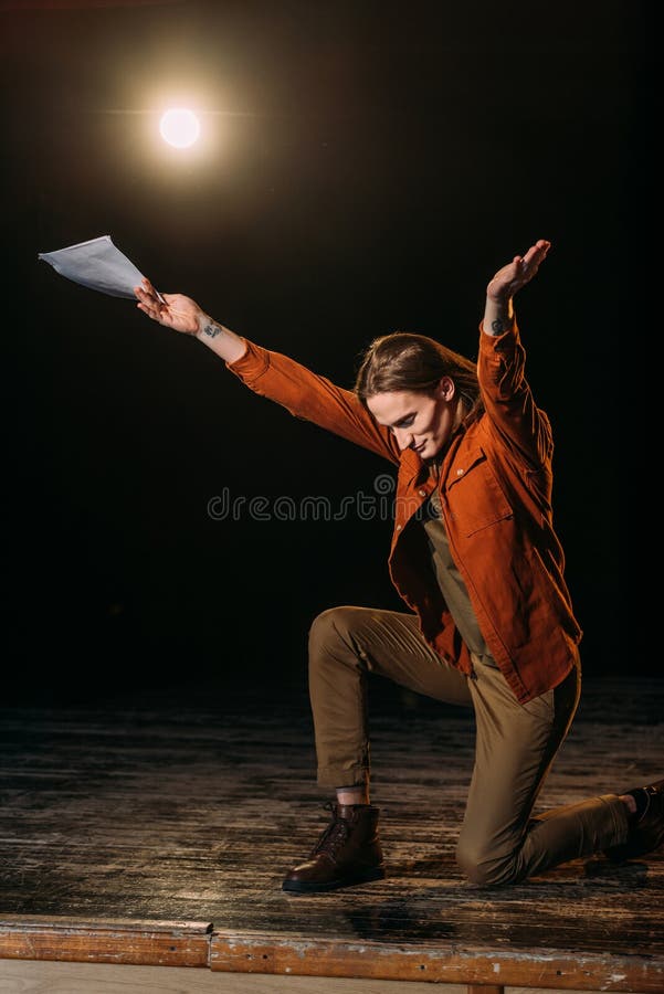 Actor with Scenario Playing on Stage Stock Image - Image of rehearse ...