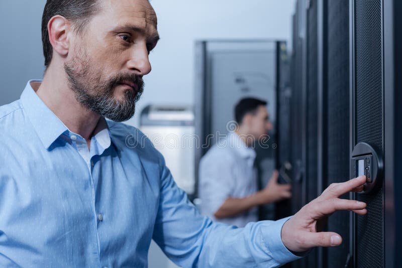 Handsome Adult Man Pressing the Button Stock Photo - Image of button ...