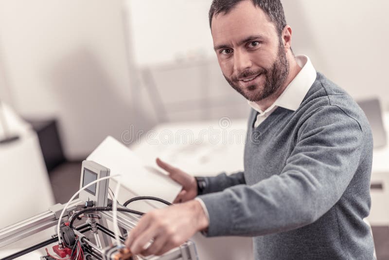 Handsome Adult Serious Man Using 3D Printer Stock Image - Image of ...