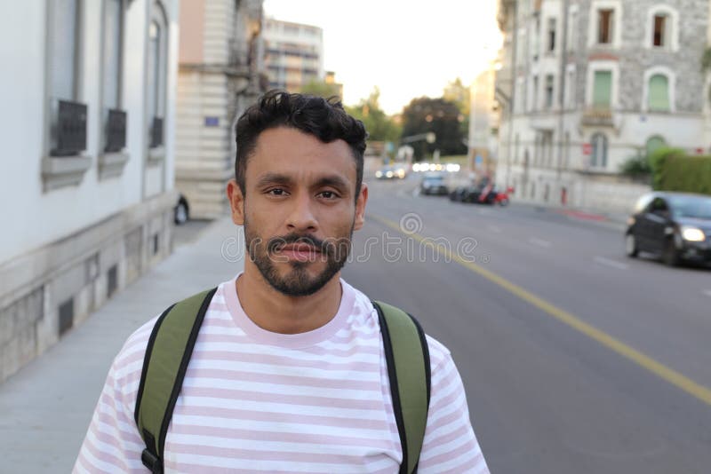 Handsome Adult Student with Backpack Outdoors Stock Image - Image of ...