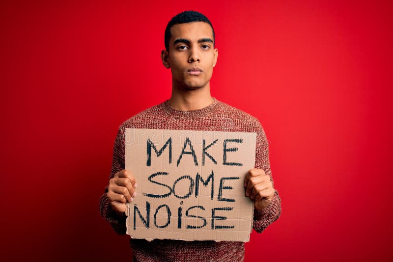 Handsome African American Activist Man Protesting Holding Banner with ...