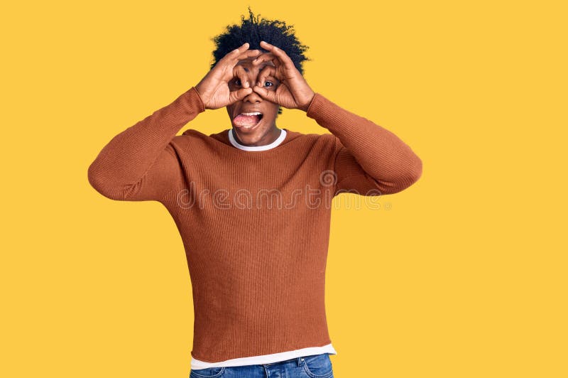 Handsome African American Man With Afro Hair Wearing Casual Clothes