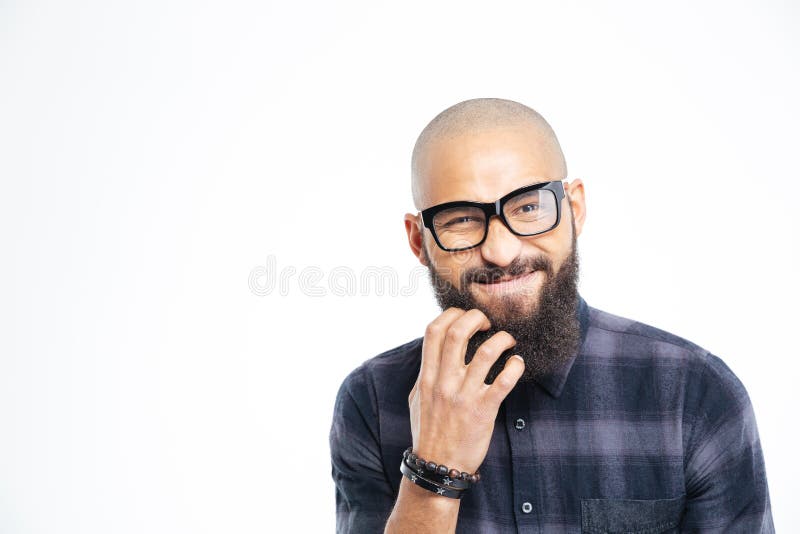 Handsome African American Man In Glasses Scratching His Beard Stock