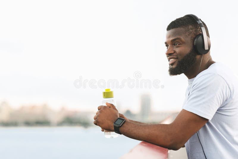 Handsome Afro Guy Resting after Training on the Bridge Stock Image ...