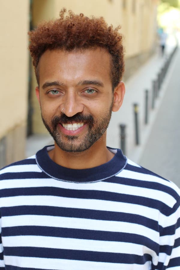 Handsome Afro Man with Blue Eyes Smiling Stock Image - Image of afro ...
