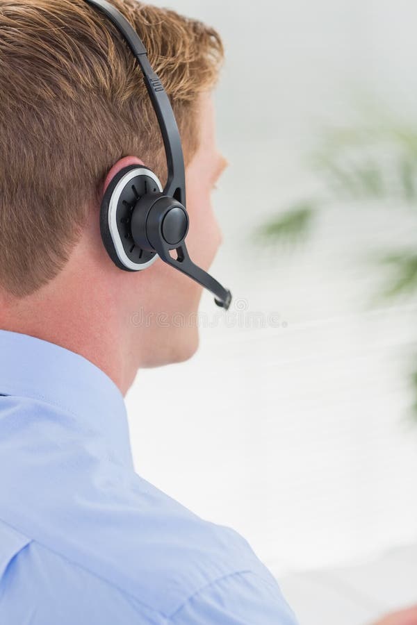 Handsome Agent with Headset Stock Image - Image of caucasian, indoors ...