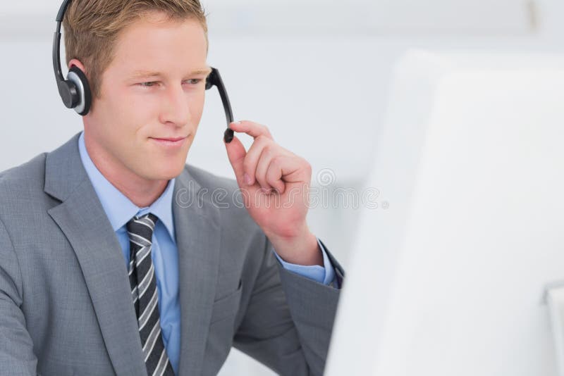 Handsome Agent Wearing Headset Stock Image - Image of happy, headset ...