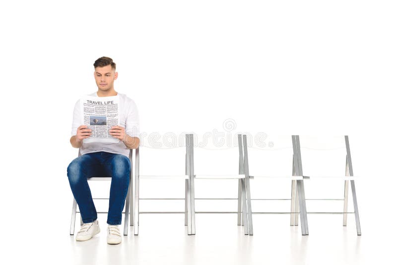 Handsome Alone Young Man Reading Newspaper Isolated Stock Image - Image ...
