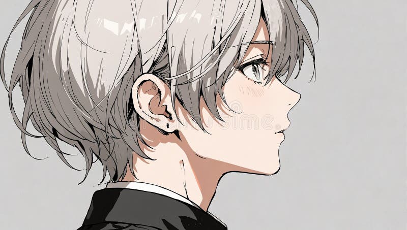 Handsome Anime Boy in Profile on Light Gray Background. Stock Photo ...