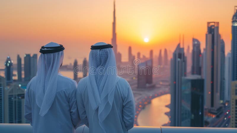 Handsome Arab Men Looking at Dubai from a Skyscraper Stock Image ...