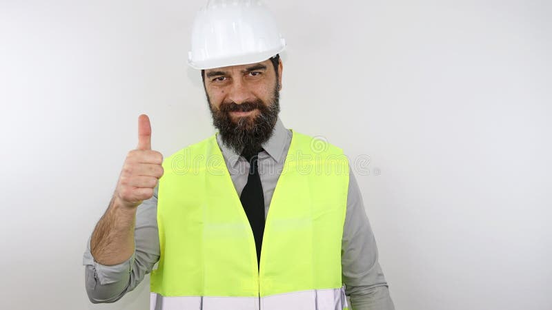 Handsome Architect with Beard Wearing Work Helmet and Reflecting Jacket ...
