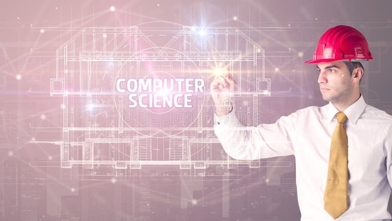 Handsome Architect Drawing with Helmet Stock Image - Image of ...