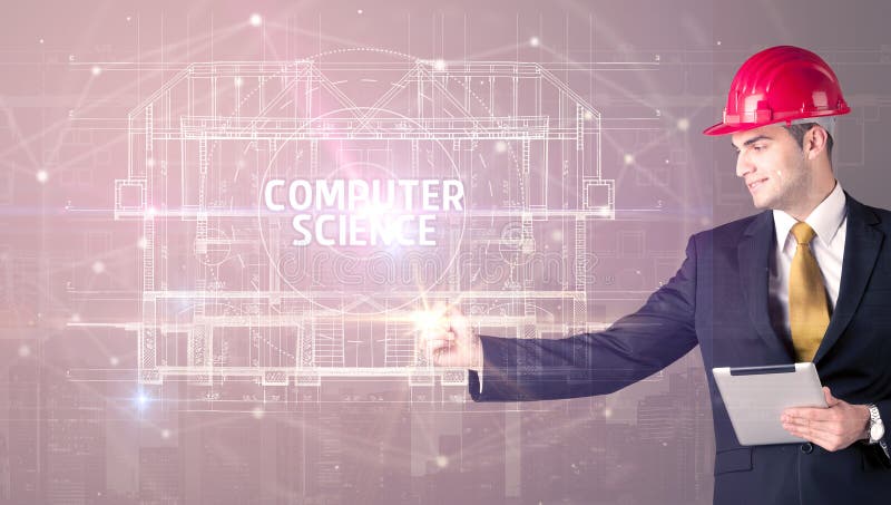 Handsome Architect Drawing with Helmet Stock Illustration ...