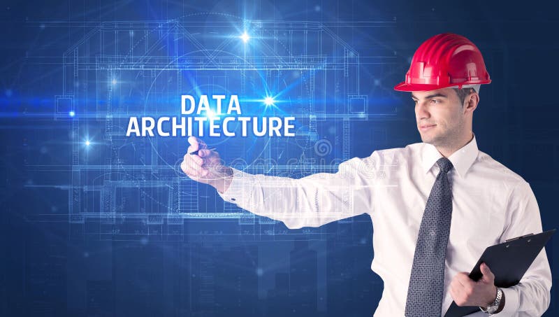 Handsome Architect Drawing with Helmet Stock Photo - Image of graphic ...