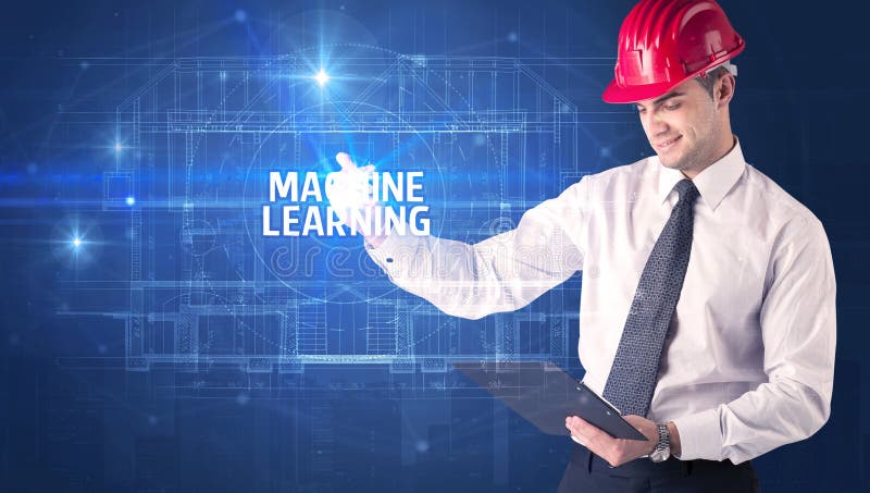 Handsome Architect Drawing with Helmet Stock Image - Image of ...