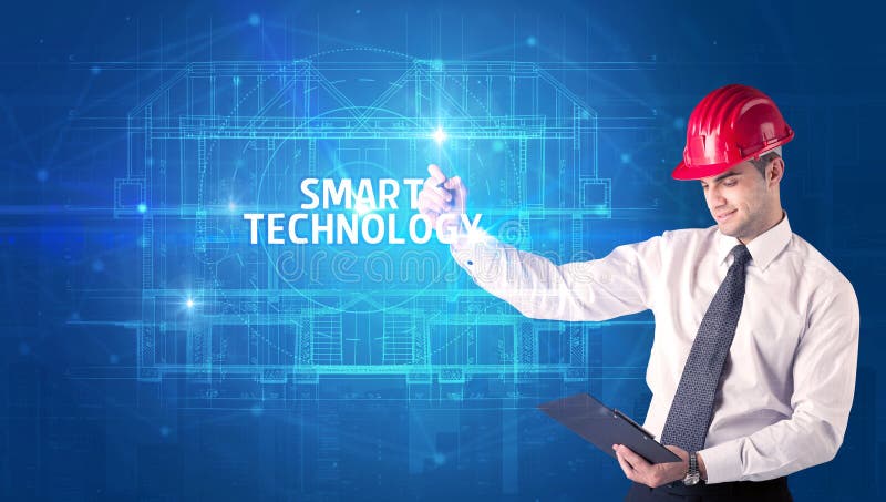 Handsome Architect Drawing with Helmet Stock Photo - Image of modern ...