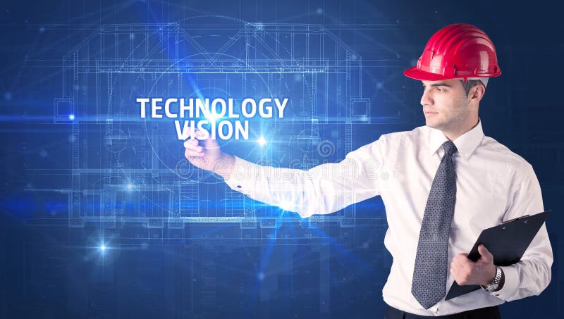 Handsome Architect Drawing with Helmet Stock Photo - Image of tool, modern: 276013488