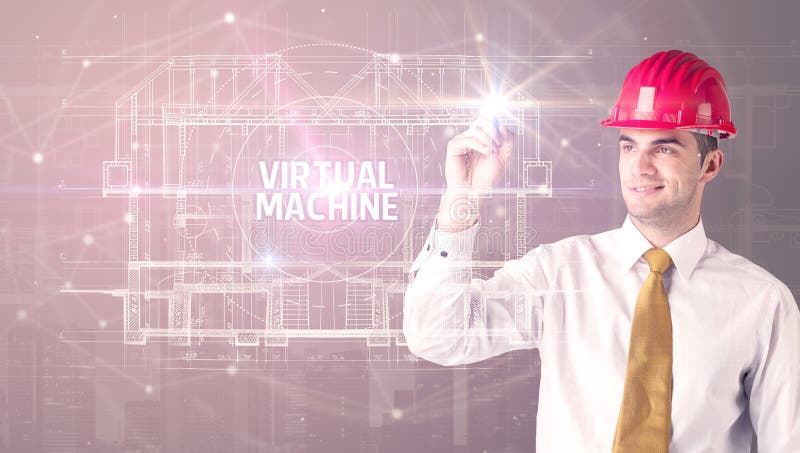 Handsome Architect Drawing with Helmet Stock Image - Image of ...