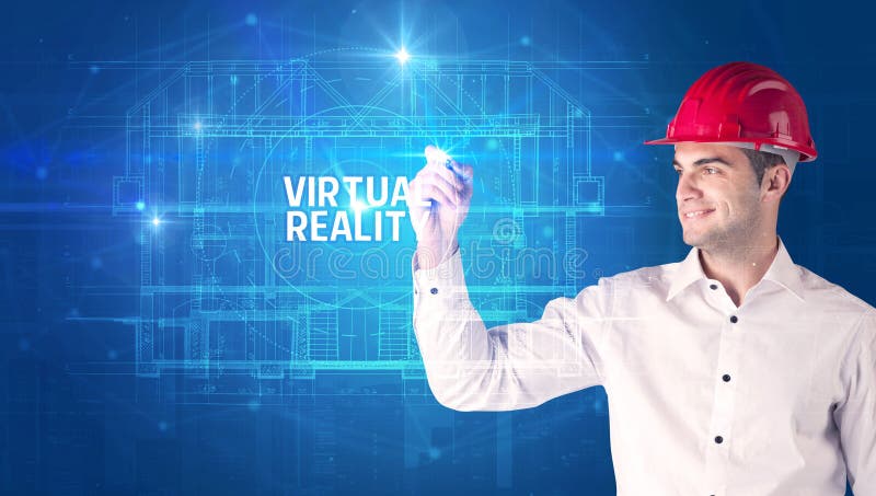 Handsome Architect Drawing with Helmet Stock Image - Image of ...