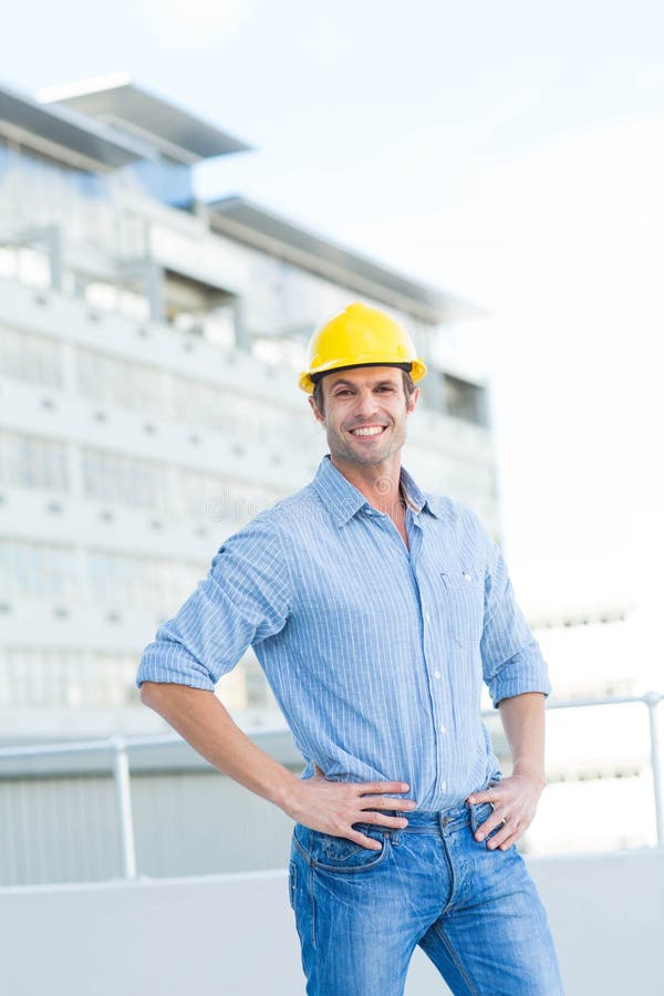 Handsome Architect with Hands on Hips Outdoors Stock Image - Image of ...