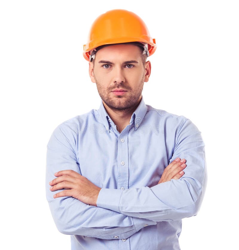 Handsome Architect in Helmet Stock Photo - Image of crossed, happy ...