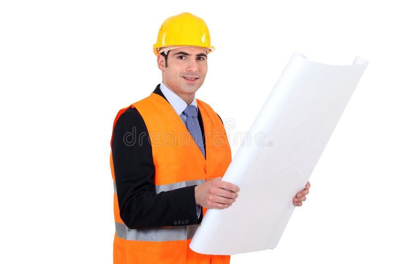 Handsome Architect with Plans Stock Photo - Image of orange, industry ...