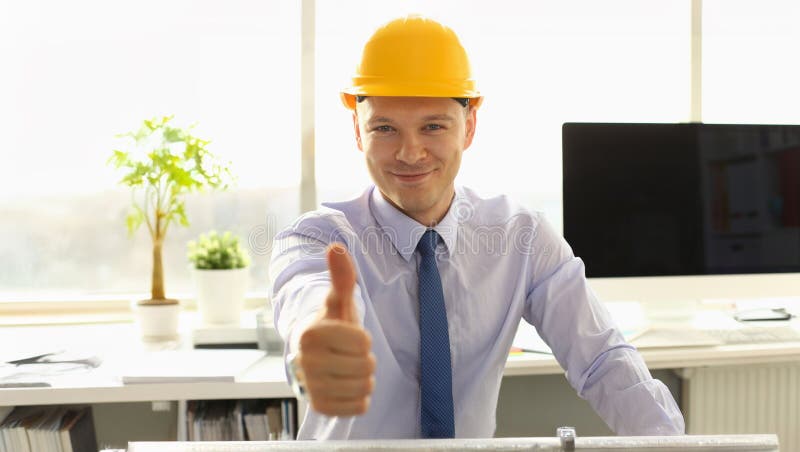 Handsome Architect Thumb Up in Engineering Office Stock Photo - Image ...