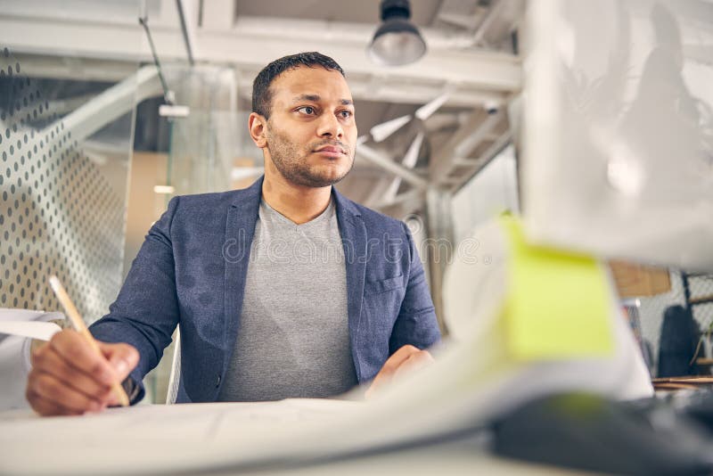 Attentive Young Man Staring at Screen of Computer Stock Photo - Image ...