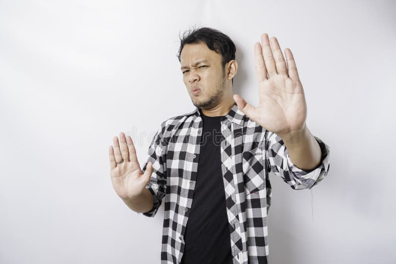 Handsome Asian Man with Hand Gesture Pose Rejection or Prohibition with ...