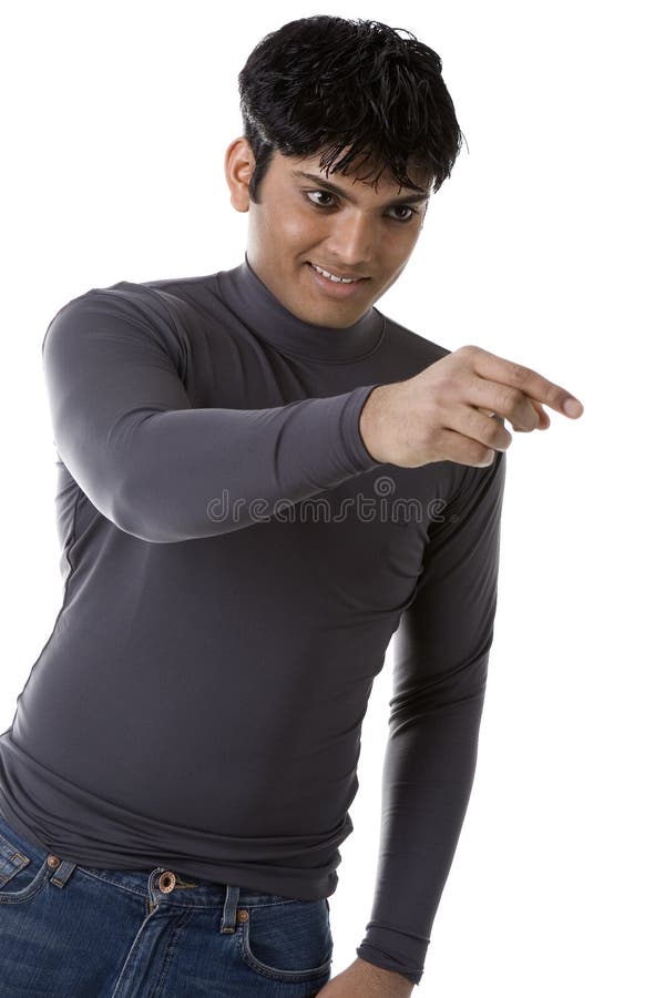 Handsome Asian Man Pointing Stock Image - Image of gesturing, jumper ...