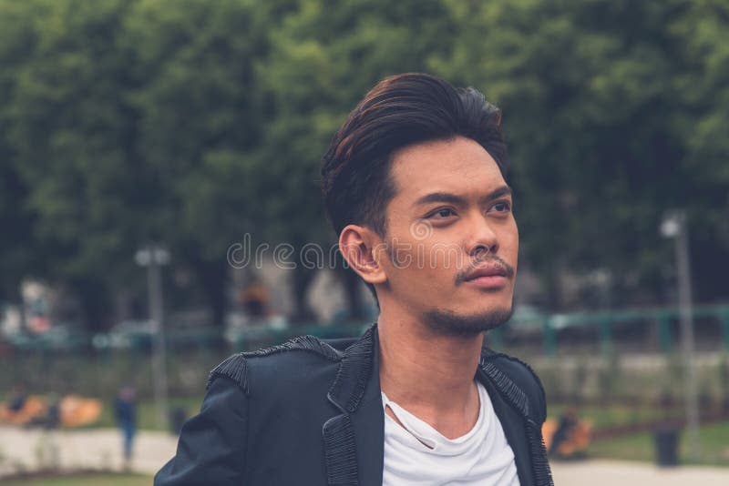 Handsome Asian Model Posing in the City Streets Stock Image - Image of ...