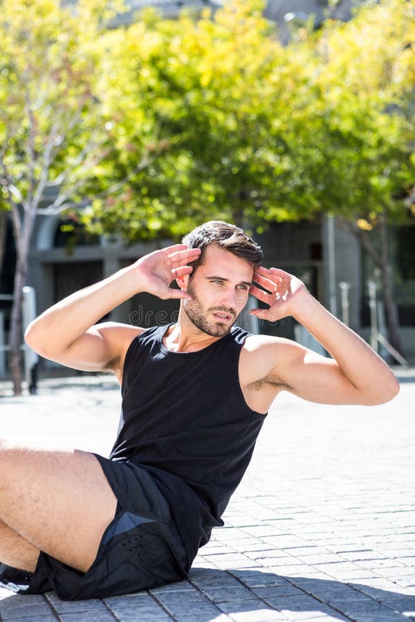 Handsome Athlete Doing Abs Exercises Stock Image - Image of adult, male ...