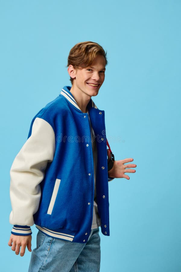 Handsome Attractive Cute Guy Student in a Trendy Blue Jacket ...