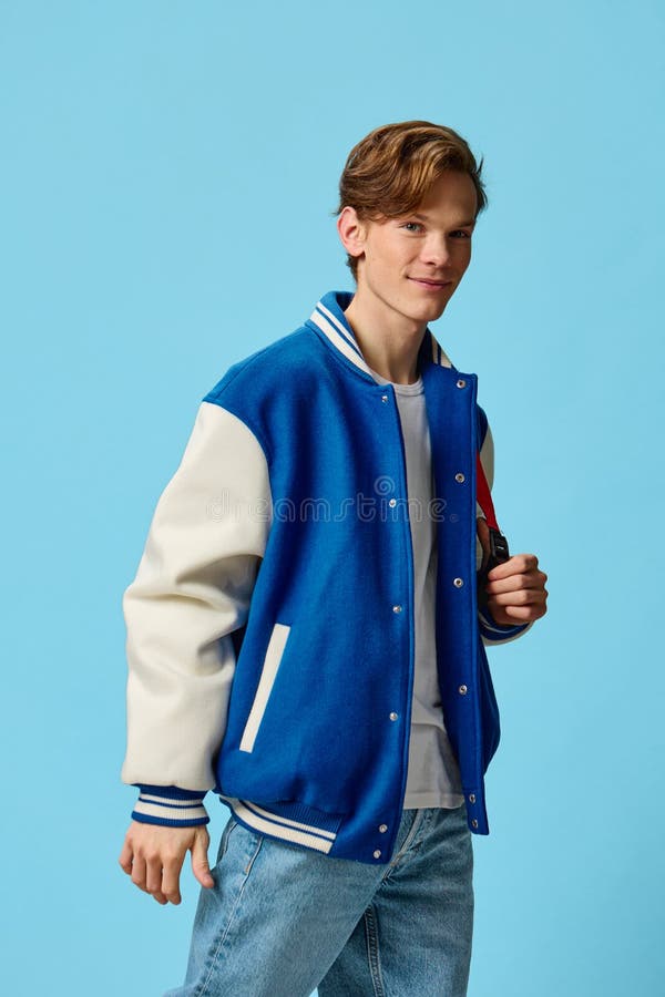 Handsome Attractive Cute Guy Student in a Trendy Blue Jacket ...