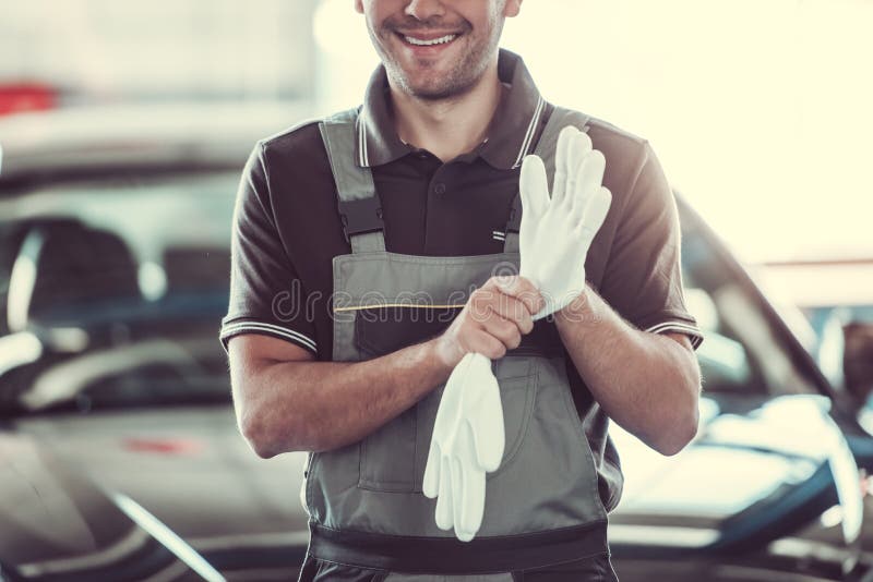 Handsome Auto Service Worker Stock Photo - Image of safety, handsome ...