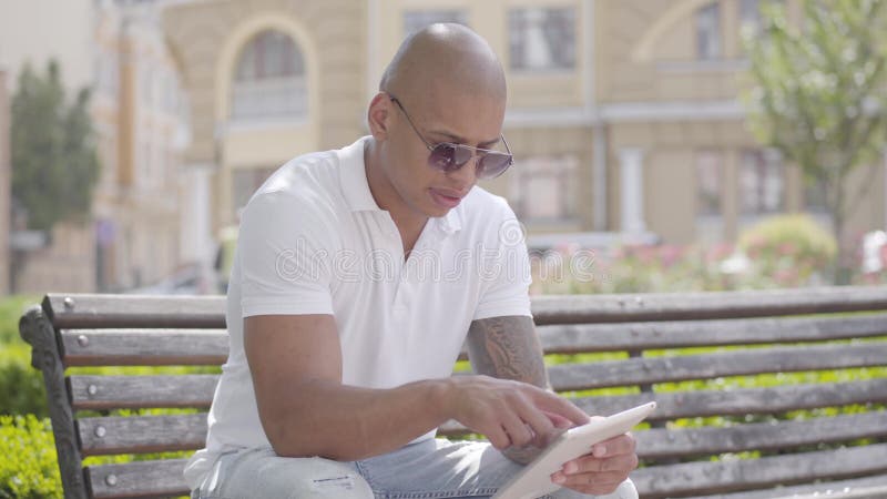 Portrait Handsome Bald Middle Eastern Man Wearing Sunglasses and White ...