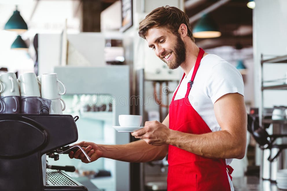 Handsome Barista Preparing a Cup of Coffee Stock Photo - Image of ...