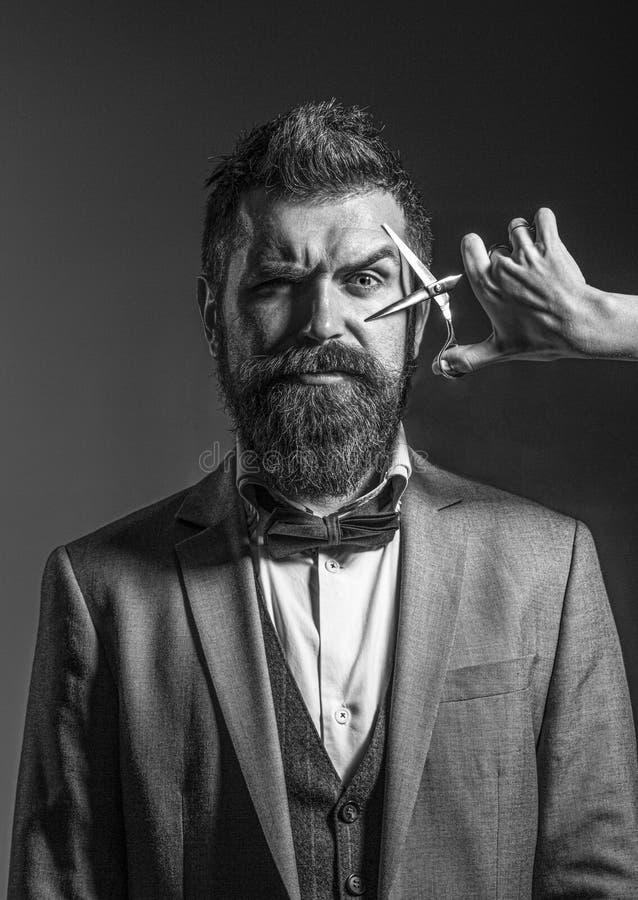 Bearded Man In Barbershop Handsome Male Portrait Hipster With Long
