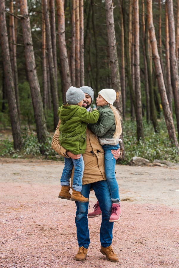 Handsome Bearded Father and Little Kids Spending Time Stock Photo ...