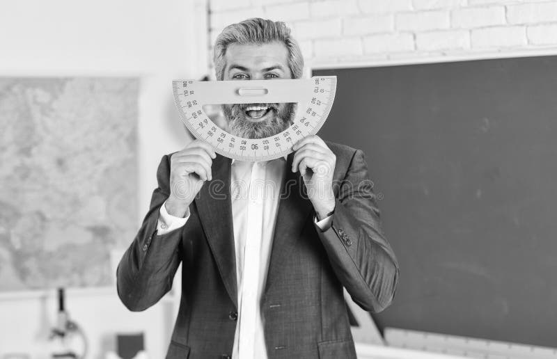 Handsome Bearded Man in Classroom Chalkboard. Study and Education ...