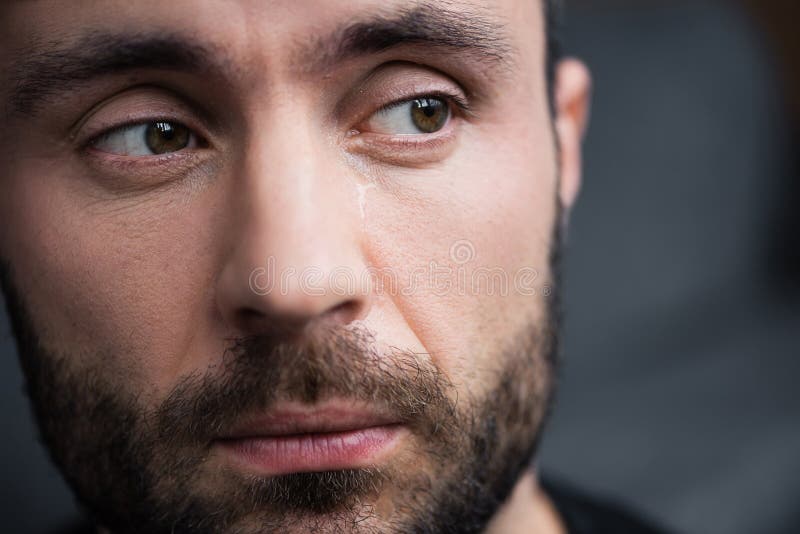 Handsome Bearded Man Crying and Looking Away Stock Photo - Image of ...