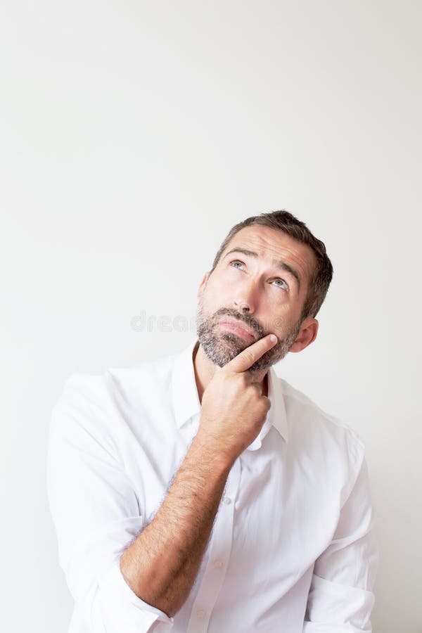 Handsome Bearded Man Looking Curious Stock Image - Image of shirt ...