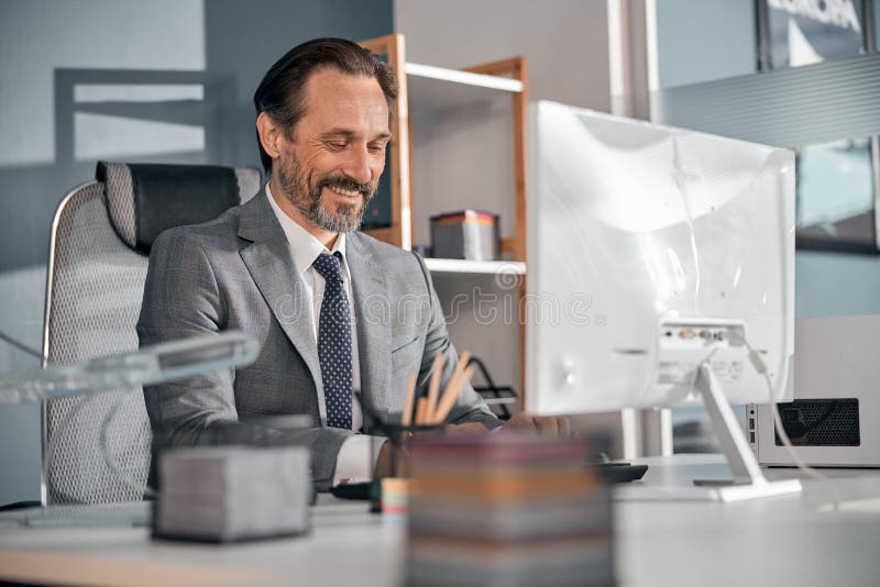 Handsome Bearded Man Working in Modern Office Stock Photo - Image of ...