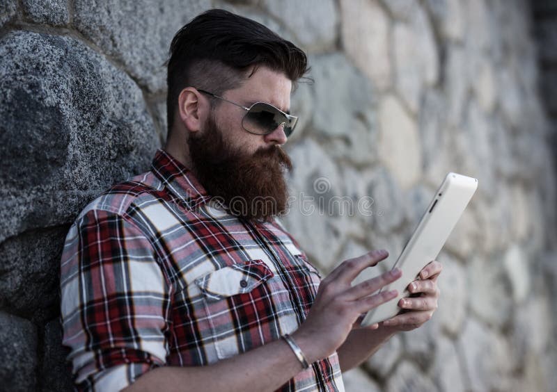 Handsome Big Moustache Hipster. Stock Image - Image of notebook, beard ...