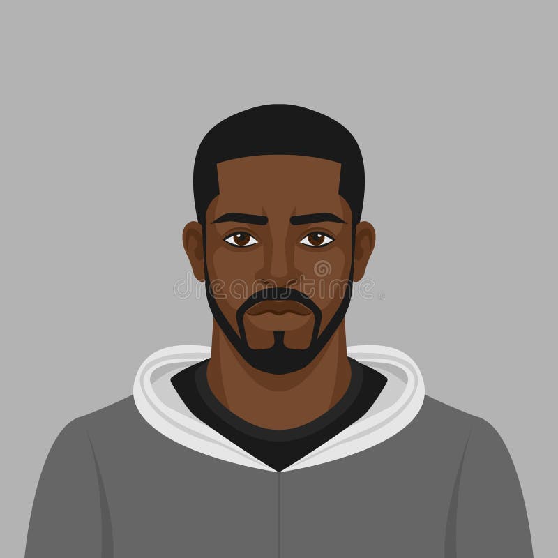 Handsome Black Man with Beard in a Hoodie Stock Vector - Illustration ...