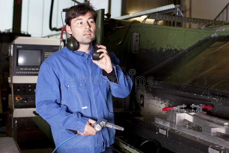 Handsome Blue Collar Worker in Factory Stock Photo - Image of metalwork ...