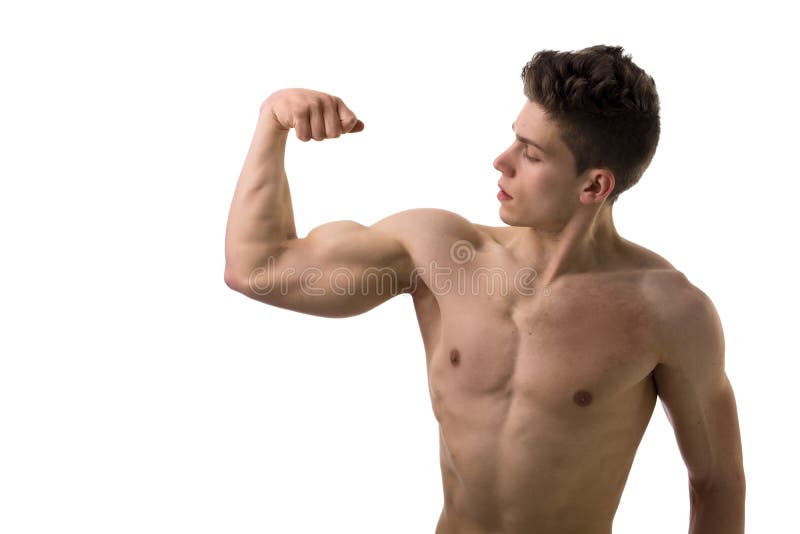 Handsome Bodybuilder Doing Bicep Pose, Isolated Stock Image - Image of ...