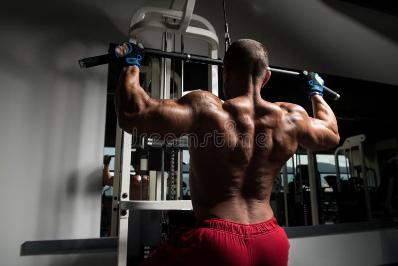 Bodybuilder Exercising Back in Gym Stock Photo - Image of clothing ...