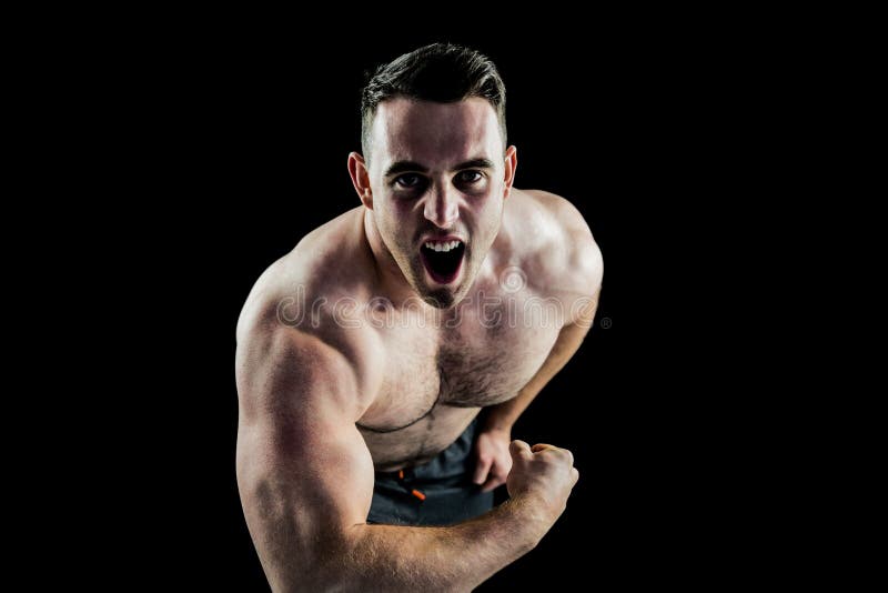 Handsome Man Flexing Muscles Outdoors in Nature Stock Photo - Image of ...