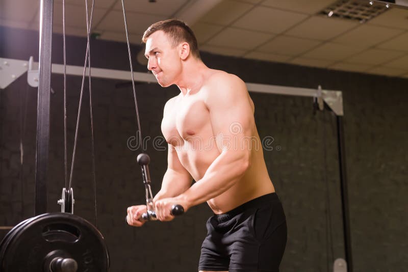 Handsome Bodybuilder Works Out Excercise in Gym Stock Photo - Image of ...